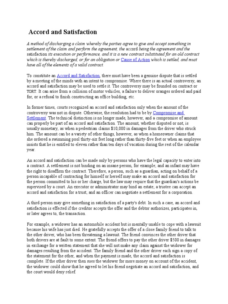 Accord and Satisfaction | PDF | Consideration | Payments