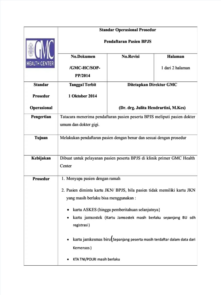 Sop Pelayanan Bpjs Pdf