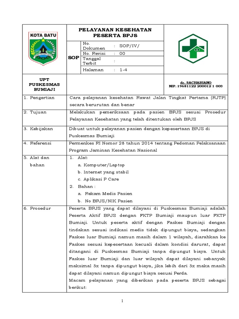 SOP Pelayanan Kesehatan BPJS Bumiaji | PDF