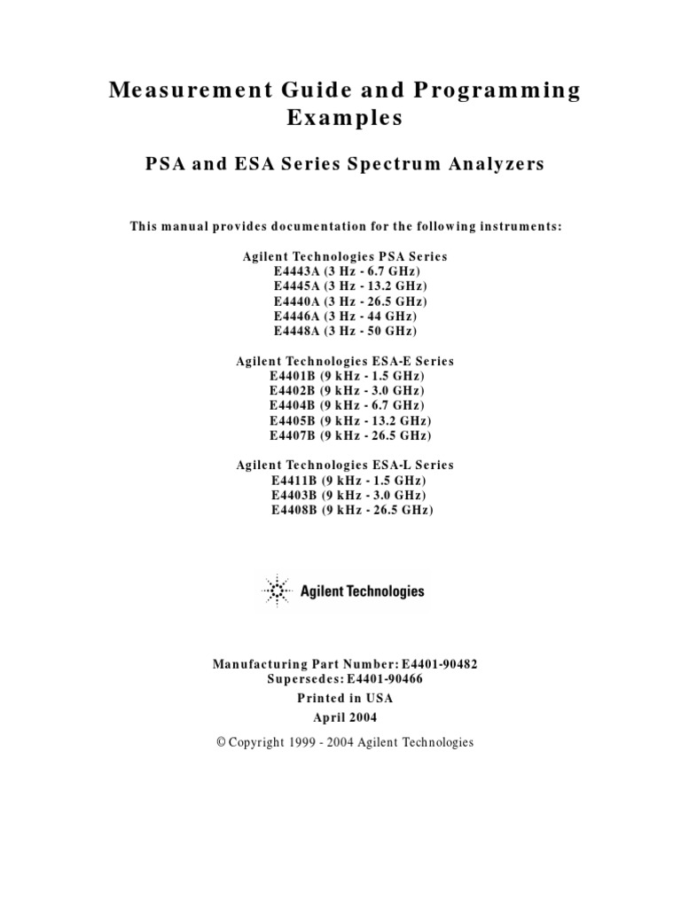 Operator Manual-E4401-Measurement Guide Programming Examples 90482 | PDF | Bandwidth (Signal ...