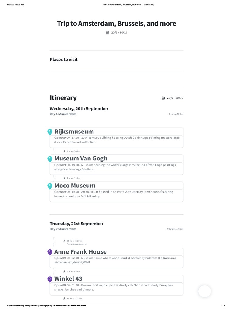Amsterdam and Brussels Travel Itinerary | PDF | Amsterdam