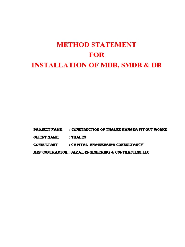 Mos - Installation of MDB, SMDB & DB | PDF | Screw | Quality Assurance