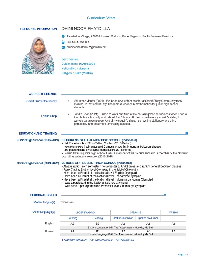 CV en Dhini Noor Fhatdillla | PDF | Human Communication