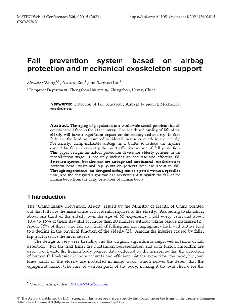 Airbag and Exoskeleton Fall Prevention System | PDF | Anatomical Terms ...