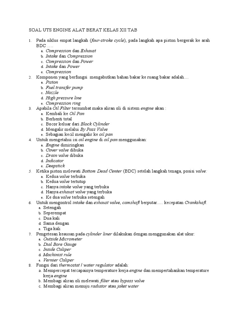 Soal UTS Engine 2020 | PDF