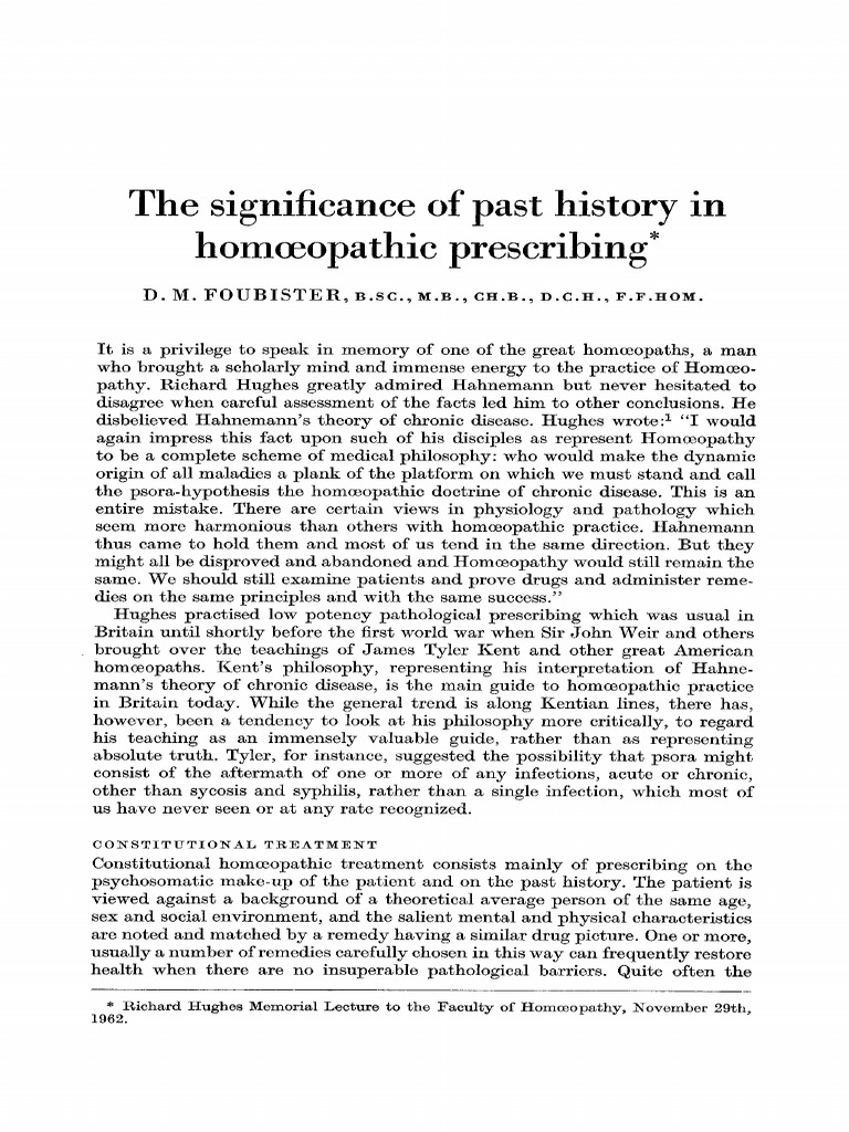 The Significance of Past History in Homœopathic Prescribing | PDF ...