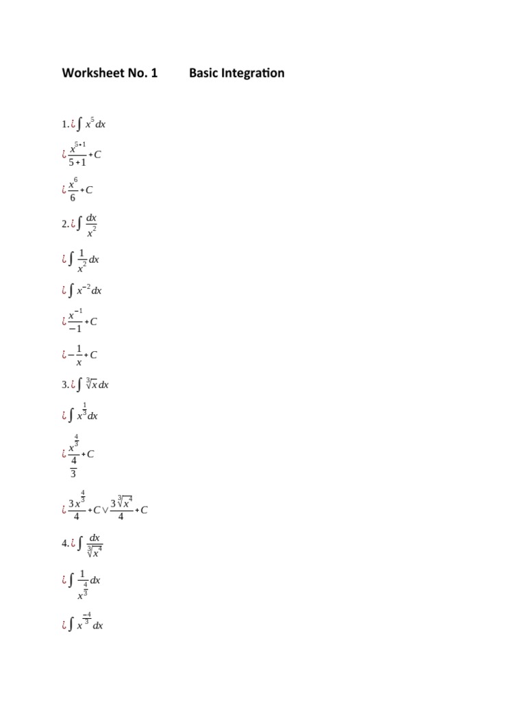 Basic Calculus WorksheetNo. 1 4 Solutions X Answers | PDF
