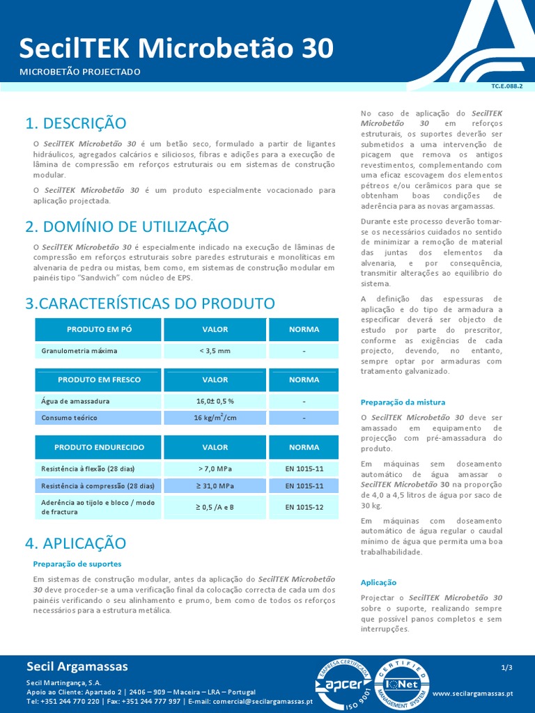 FT SecilTEK Microbetão 30 | PDF | Materiais | Materiais de construção