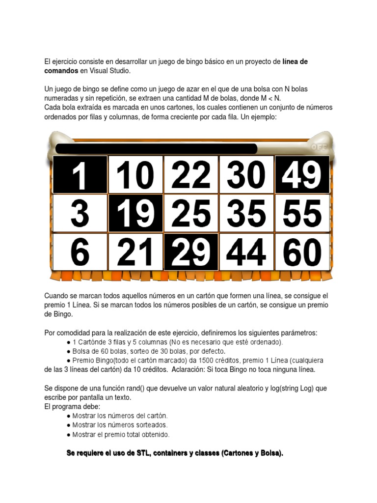 Enunciado Juego Bingo C++ | PDF