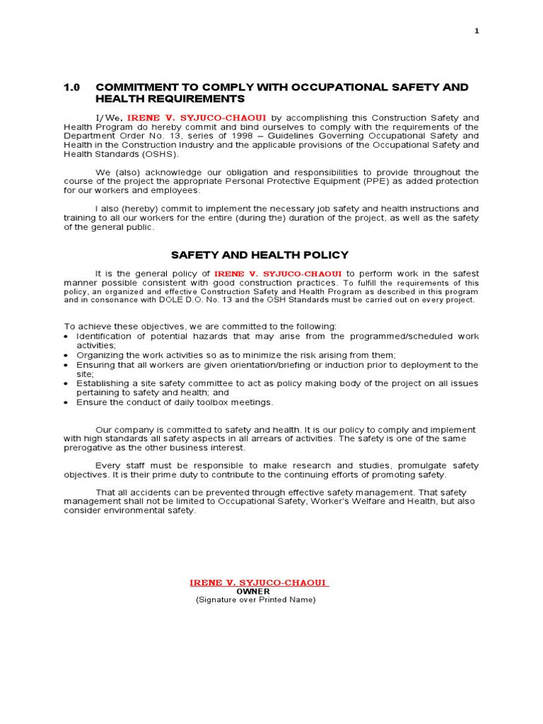 Commitment & Policy | PDF | Occupational Safety And Health | Safety