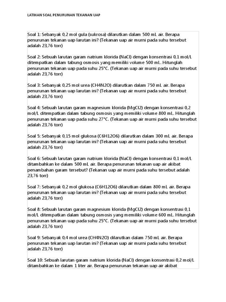 Latihan Soal Penurunan Tekanan Uap | PDF