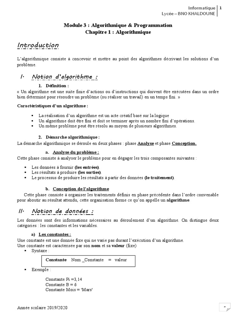 Introduction à l'Algorithmique et Programmation | PDF | Programmation informatique | Langage de ...