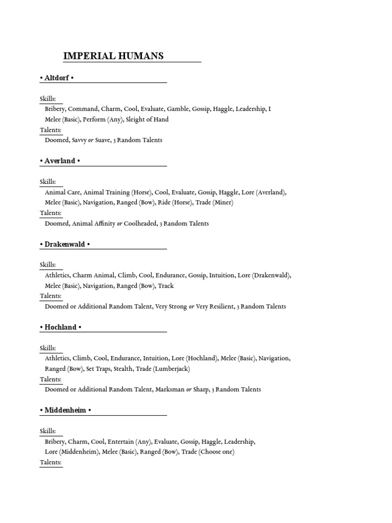 Species Skills and Talents- Custom Warhammer rules | PDF