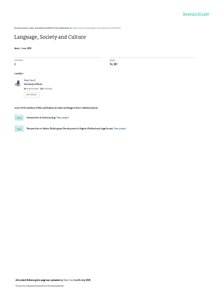 Language Society and Culture | PDF | Linguistics | Socialization