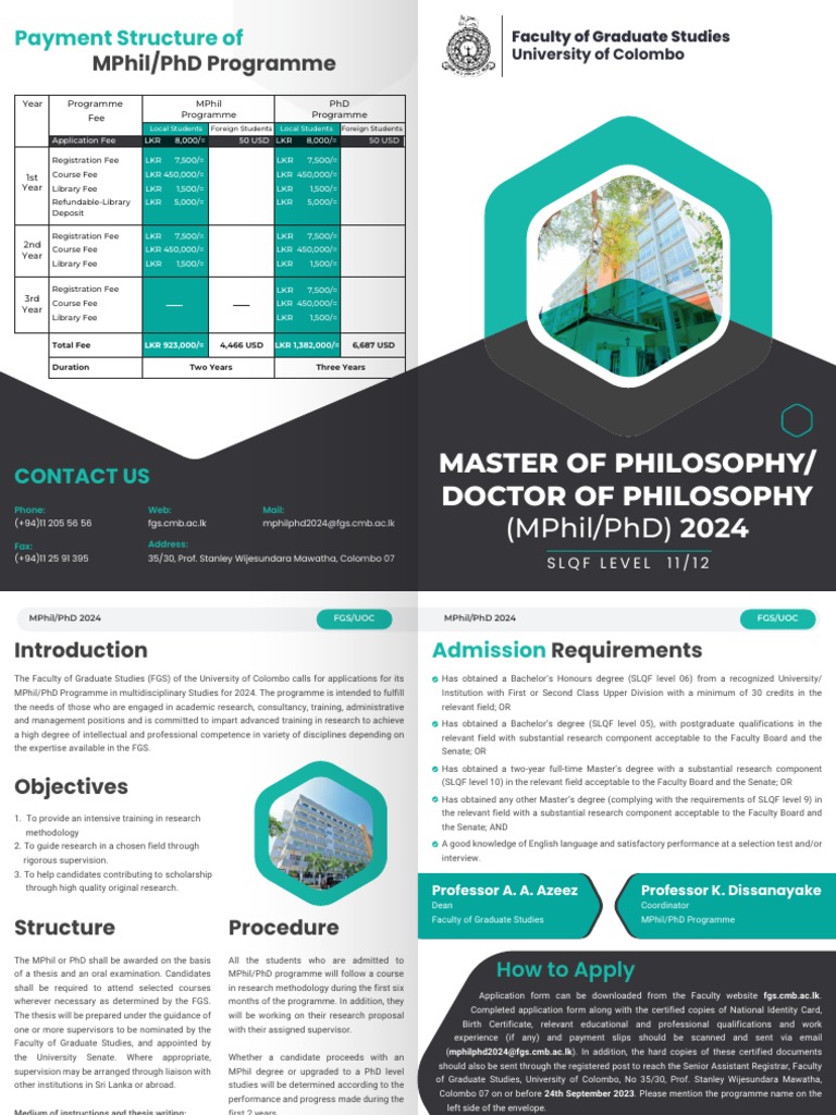 MPhil PHD 2024 Brochure | PDF | Doctor Of Philosophy | Academic Degree