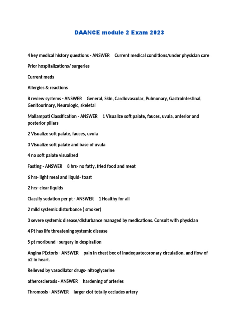 DAANCE Module 2 Exam Study Guide 2023 | PDF