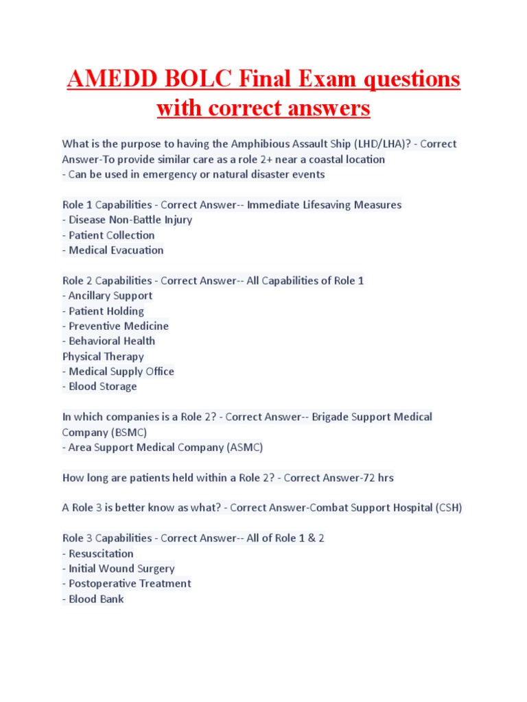 AMEDD BOLC Final Exam Overview | PDF | Company (Military Unit) | Battalion