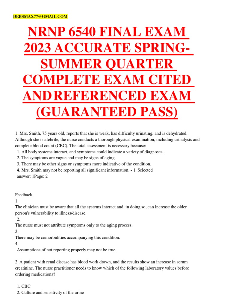 NRNP 6540 Advanced Practice Care of Older Adults NEW 2023 APPROVED EXAM ...