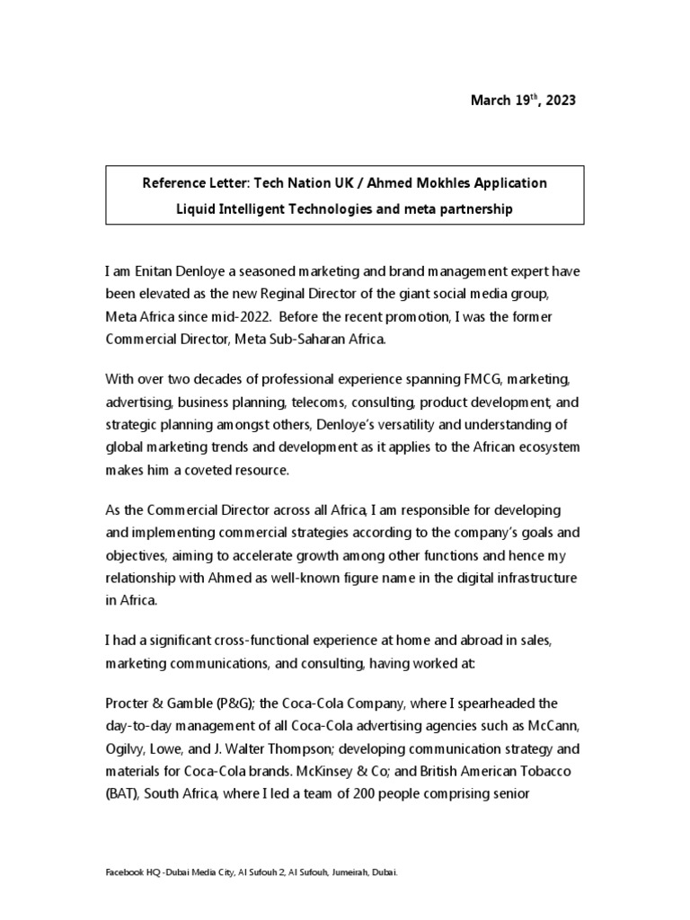 Letter of Support and Evidence Meta Enitan Denloye | PDF