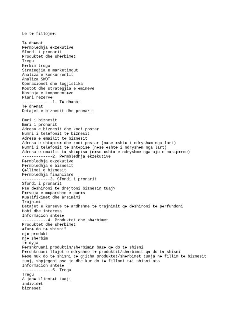 Plan Biznesi Shembull | PDF