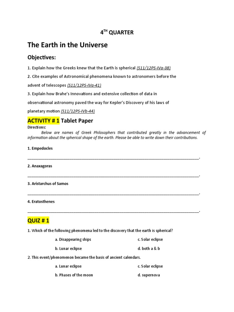4TH Quarter | PDF | Tycho Brahe | Johannes Kepler