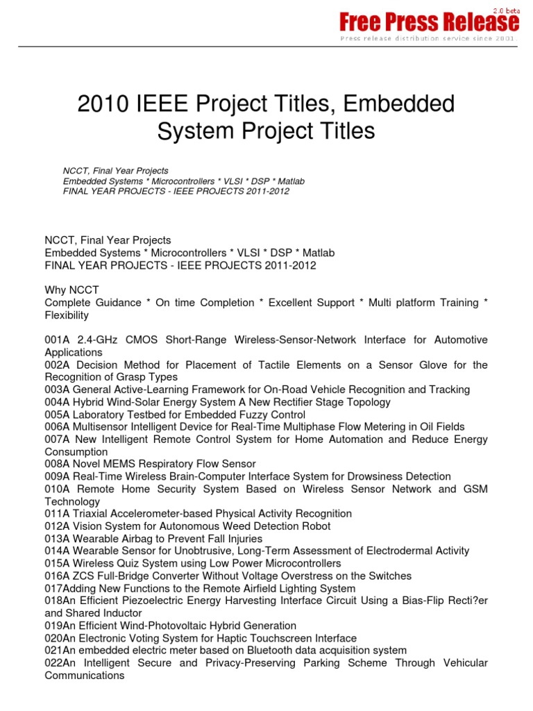 2010 IEEE Project Titles, Embedded System Project Titles | PDF ...