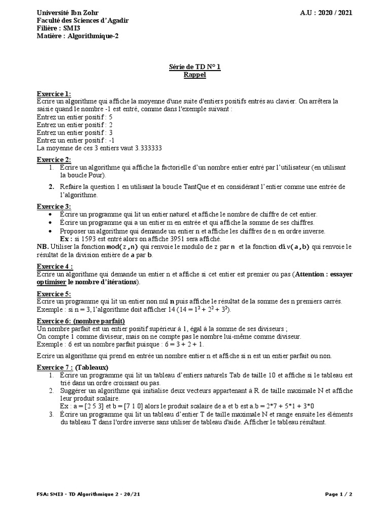 TD - Syntheses Algorithmique | PDF