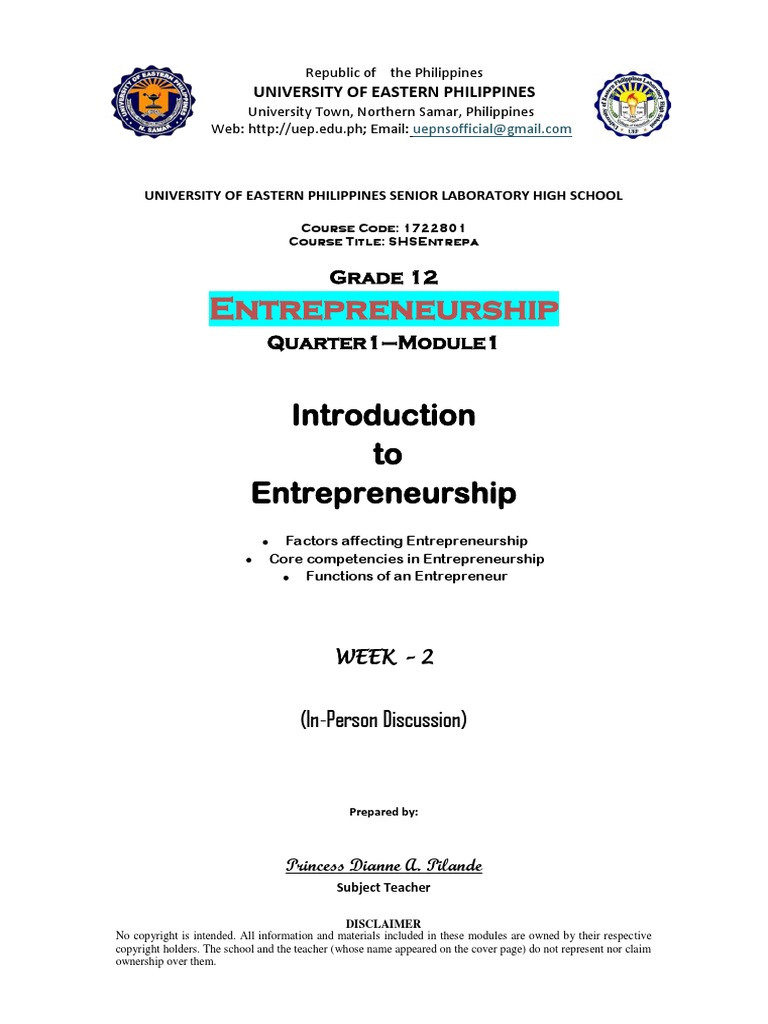 In Person Week 2 Entrepreneurship | Download Free PDF ...