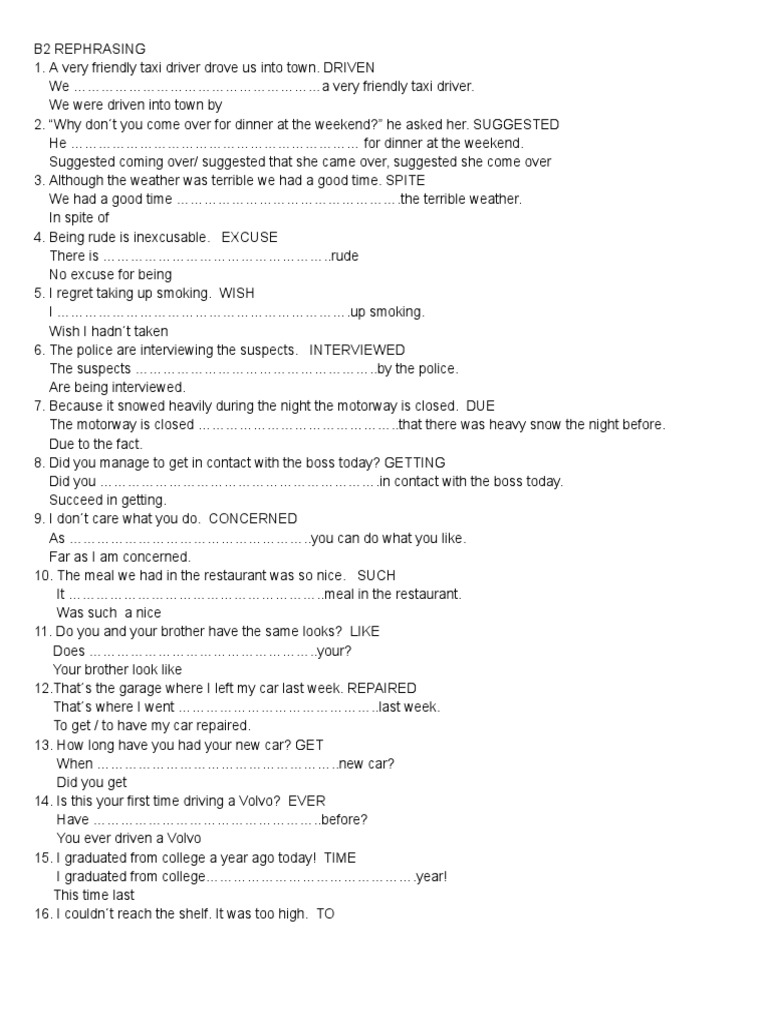 B2 REPHRASING June 2023 With Key | PDF