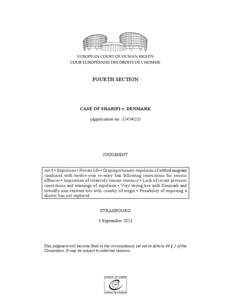 Sharifi v. Denmark: Expulsion Judgment | PDF | European Convention On ...
