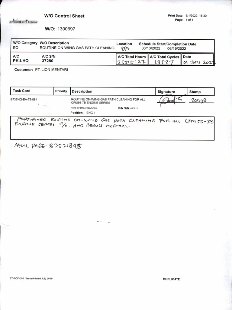 PK-LHQ 1300697 Eo Routine On-Wing Gas Path Cleaning | PDF