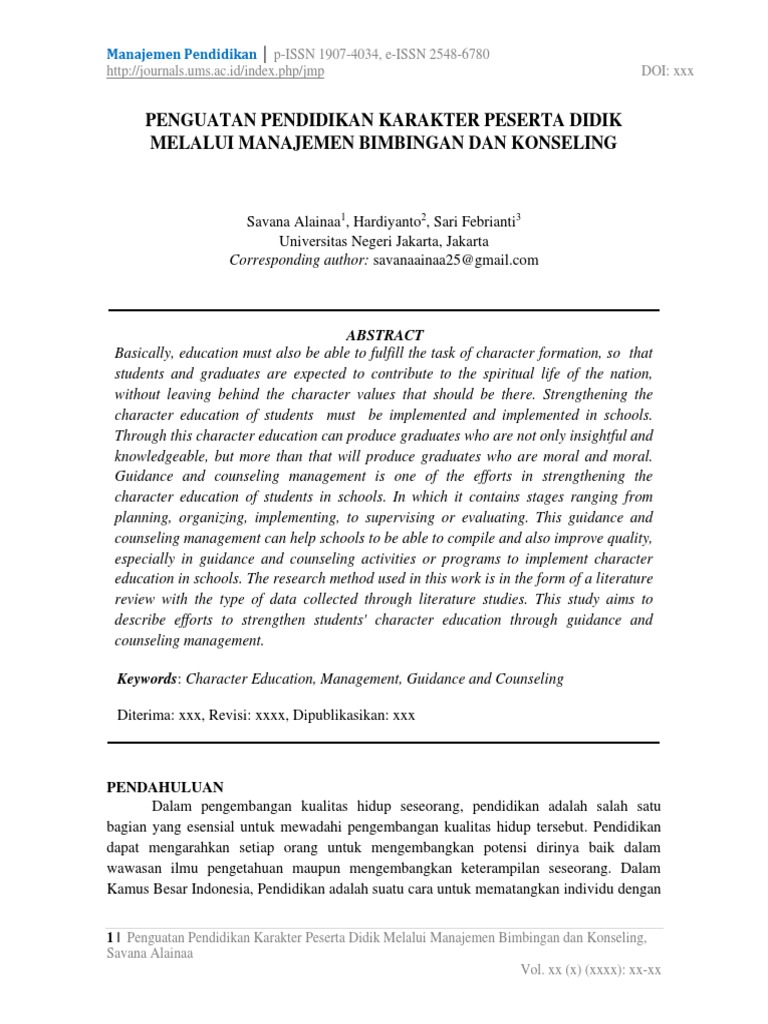 Penguatan Pendidikan Karakter Peserta Didik Melalui Manajemen Bimbingan