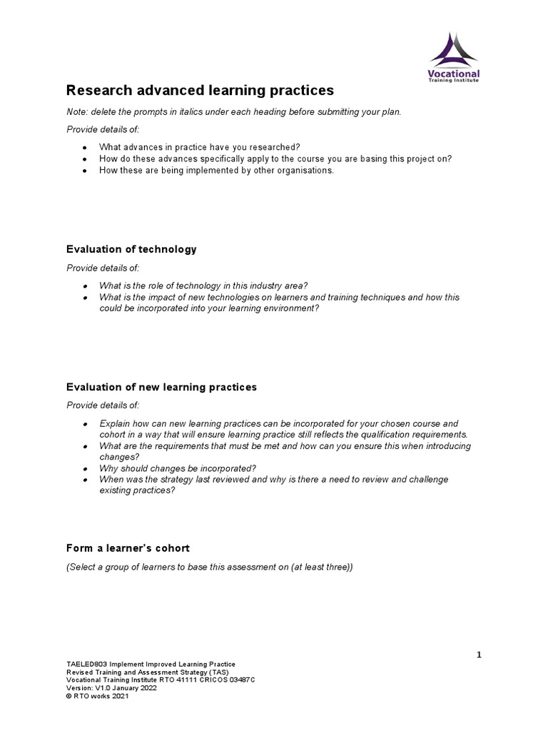 Revised Training and Assessment Strategy (TAS) - Template | PDF