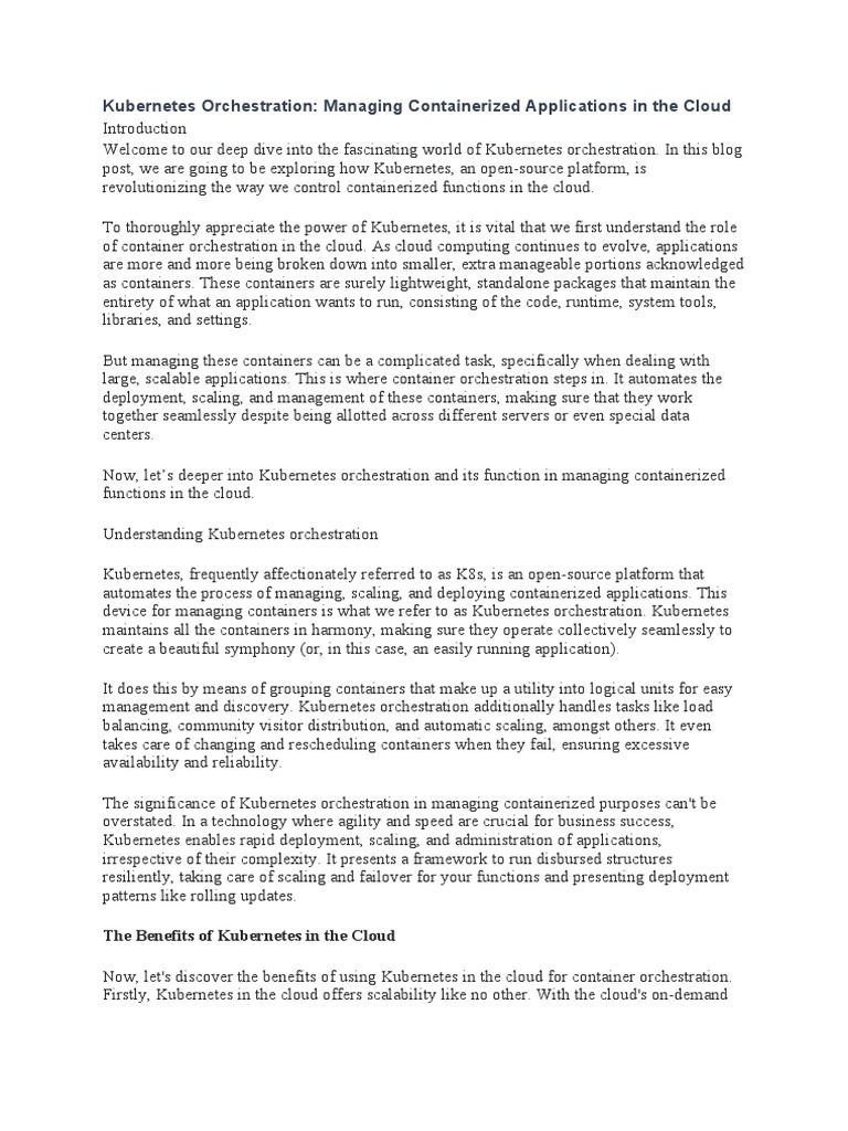 Kubernetes Orchestration Managing Containerized Applications In The Cloud Pdf Cloud
