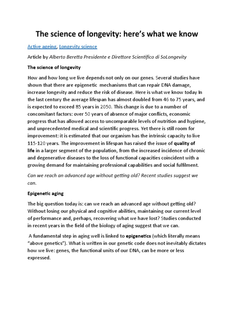 The Science of Longevity | PDF | Ageing | Epigenetics