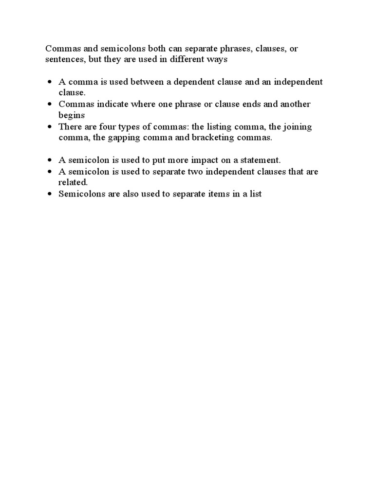 Semi-colon & Comma | PDF