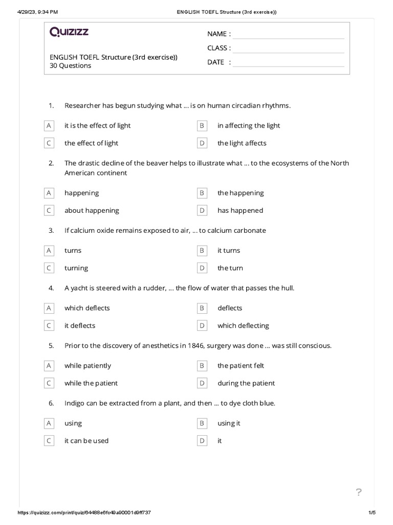 ENGLISH TOEFL Structure (3rd Exercise) | PDF | Water | Nature