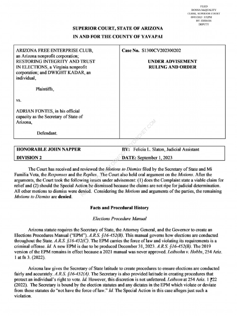 2023 9 1 HONORABLE JOHN NAPPER Under Advisement Ruling and Order | PDF ...