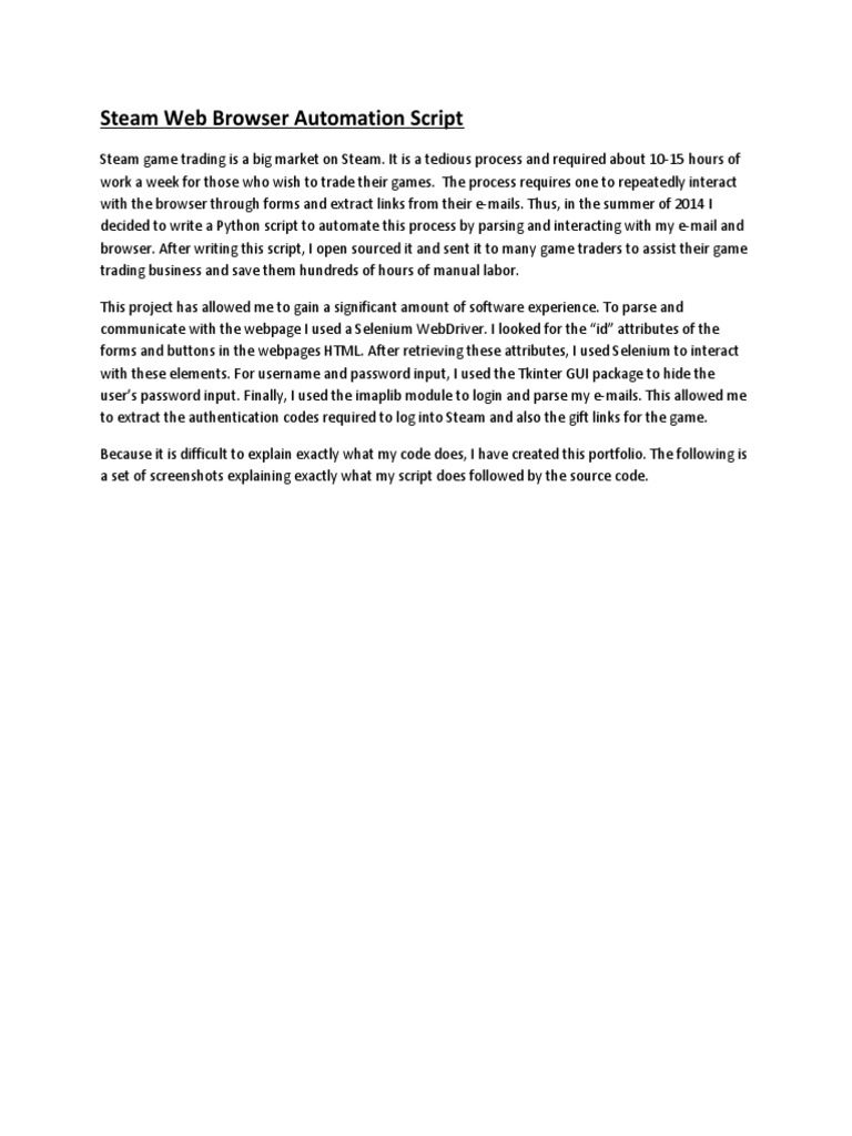 Steam Automation Script | PDF | Selenium (Software) | Graphical User Interfaces