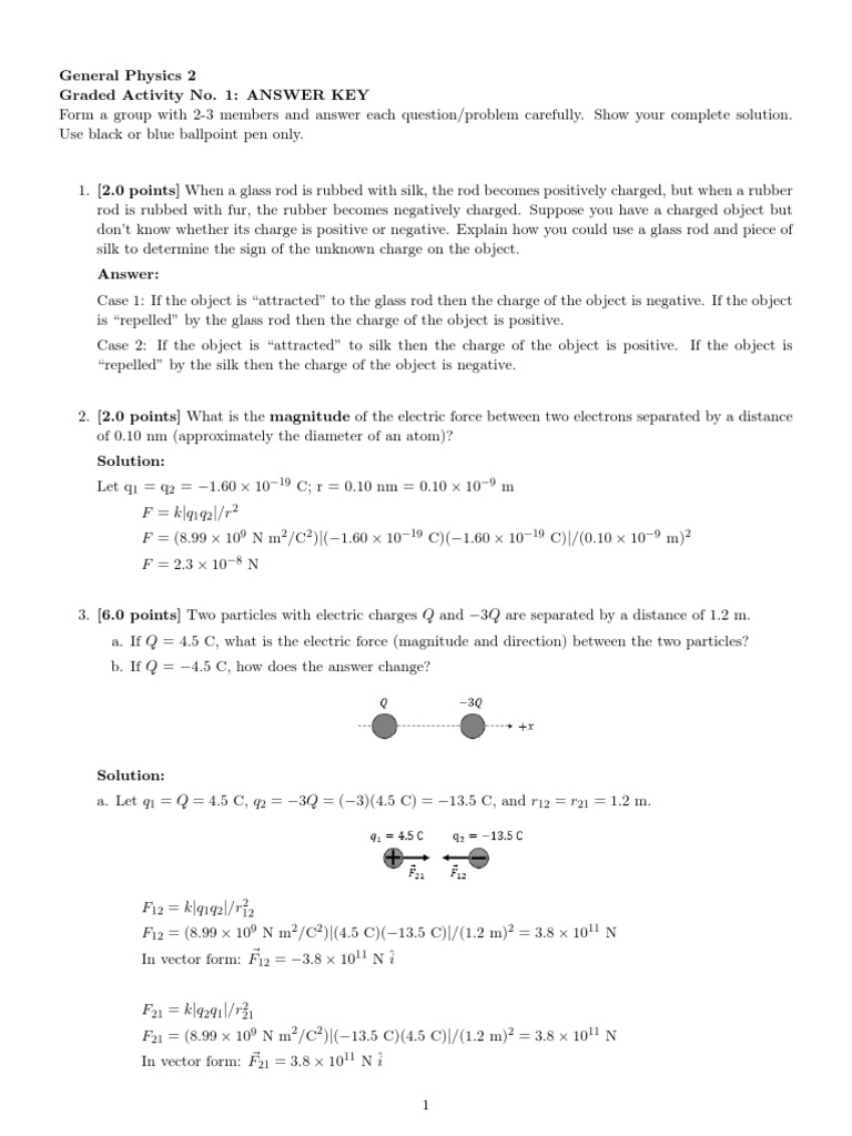 Graded Activity No. 1 - ANSWER KEY - 1580280869 | PDF | Electric Charge ...