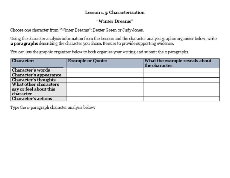 Winter Dreams Character Analysis | PDF