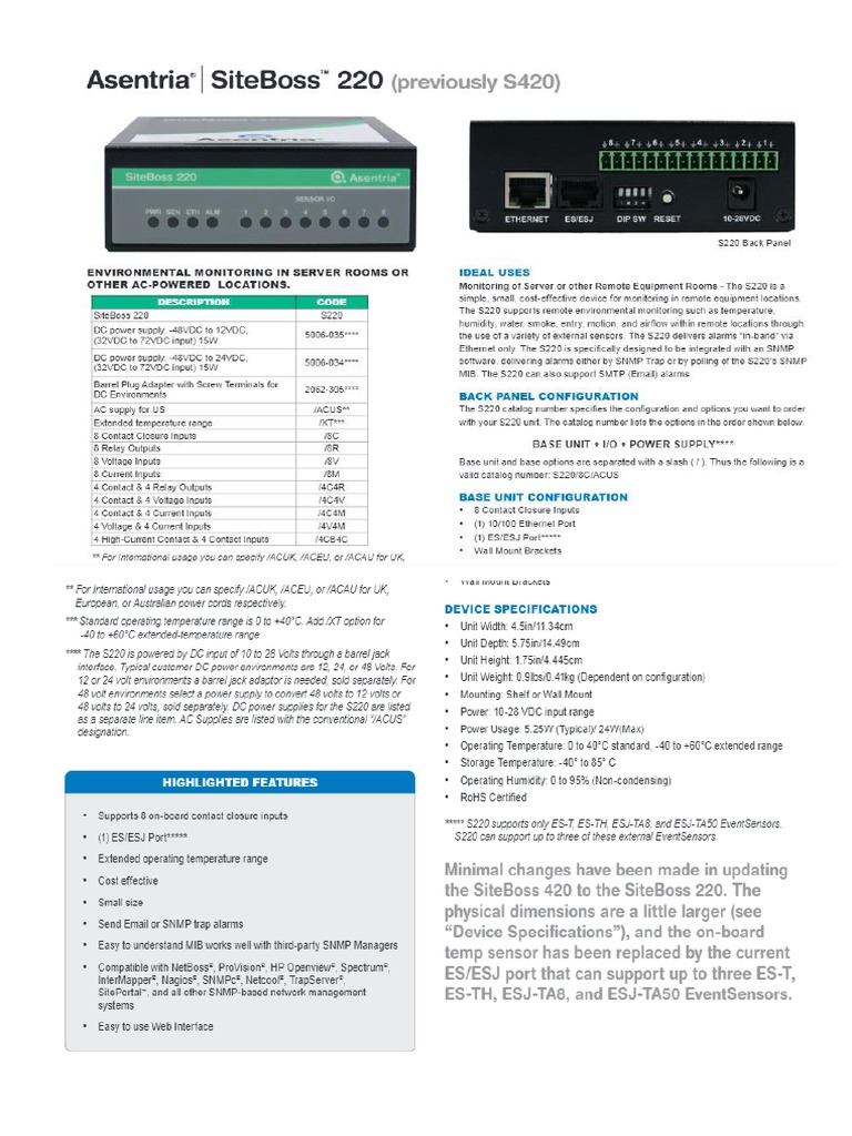 Asentria Siteboss 220 DataSheet ENG | PDF