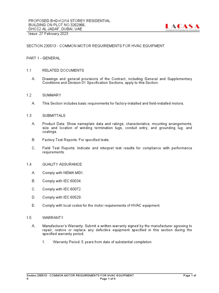 Common Motor Requirements For Hvac Equipment (MS - FL) | PDF | Electric ...