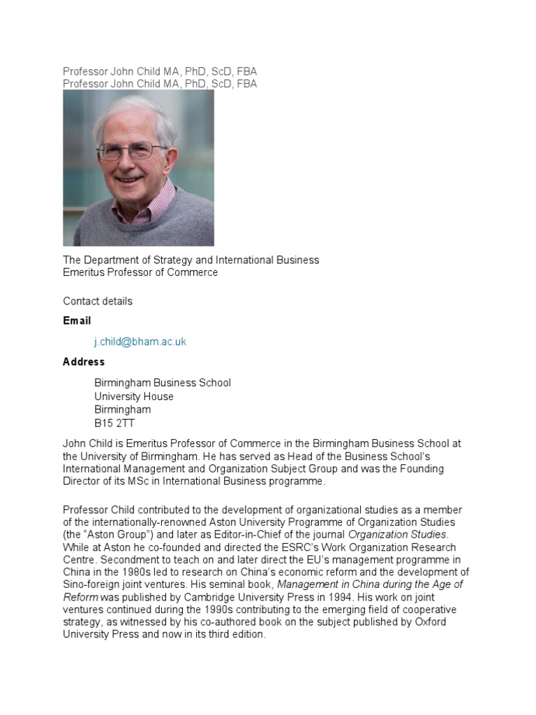 Professor John Child: Academic Profile | PDF | Art