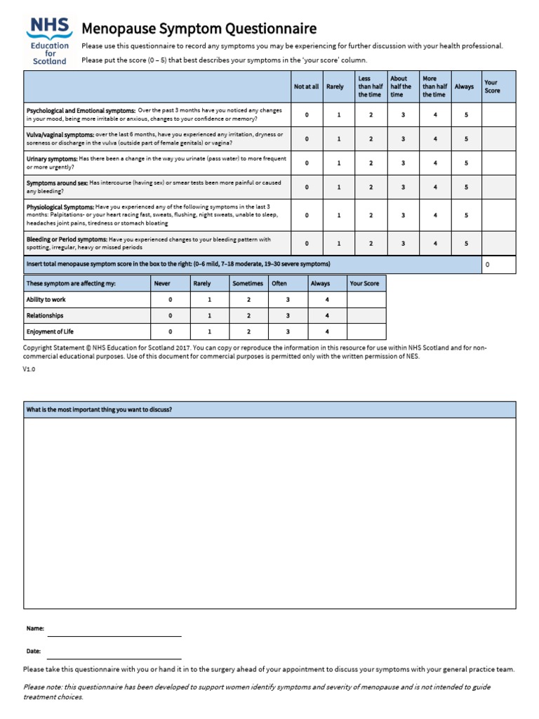 Menopause Symptom Questionnaire - Accessible Form 25 - 03 - 2022 | PDF ...