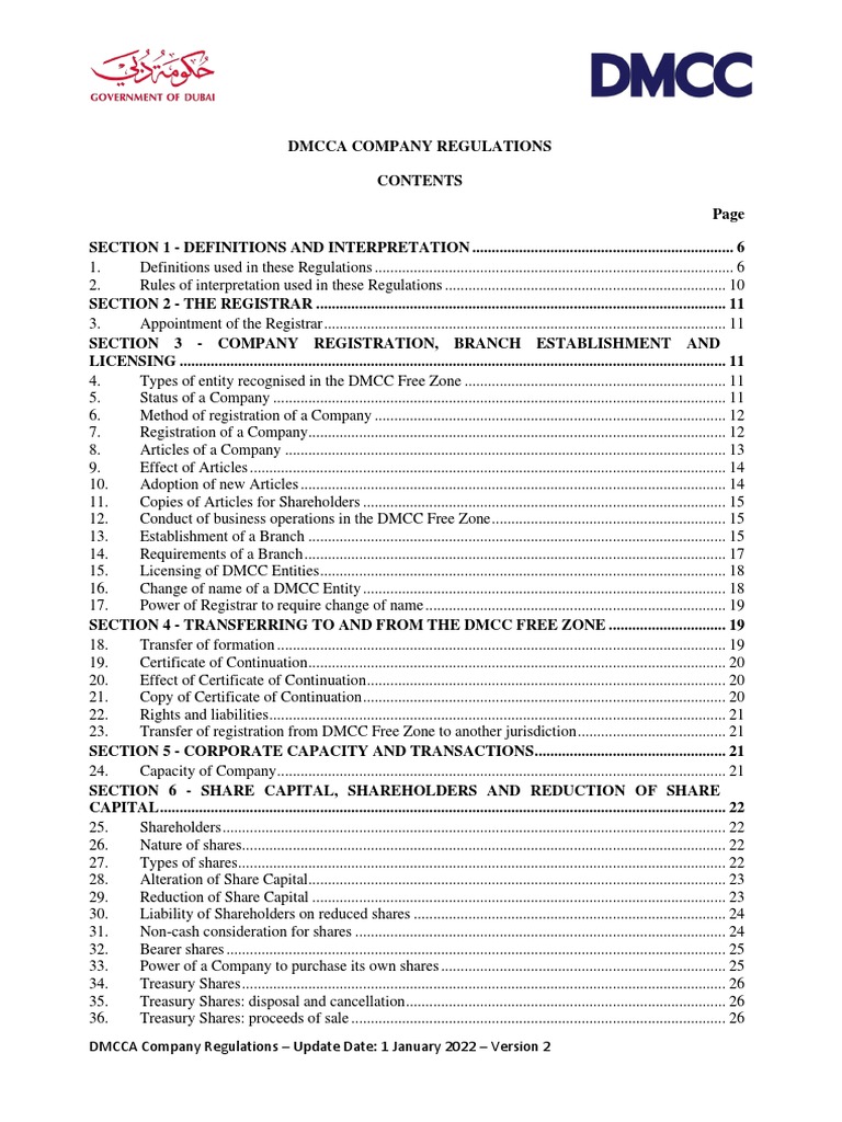 DMCC Company Regulations - Jan 2022 - V2 | Download Free PDF ...