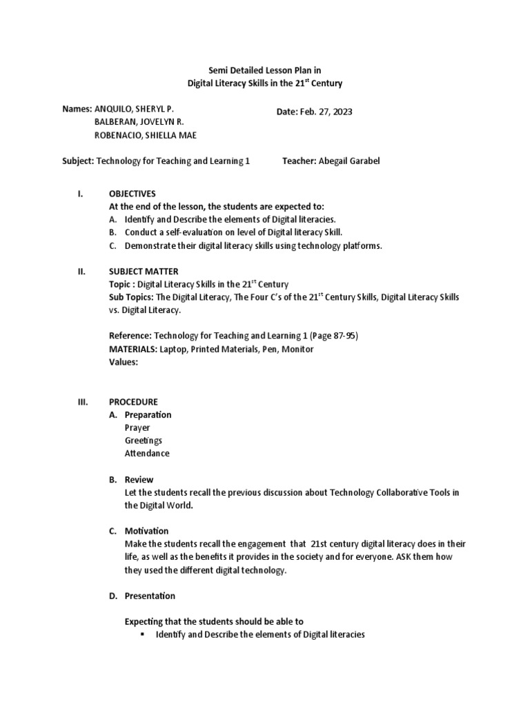 Lesson Plan For TTL 1 | PDF | Literacy | Social Media