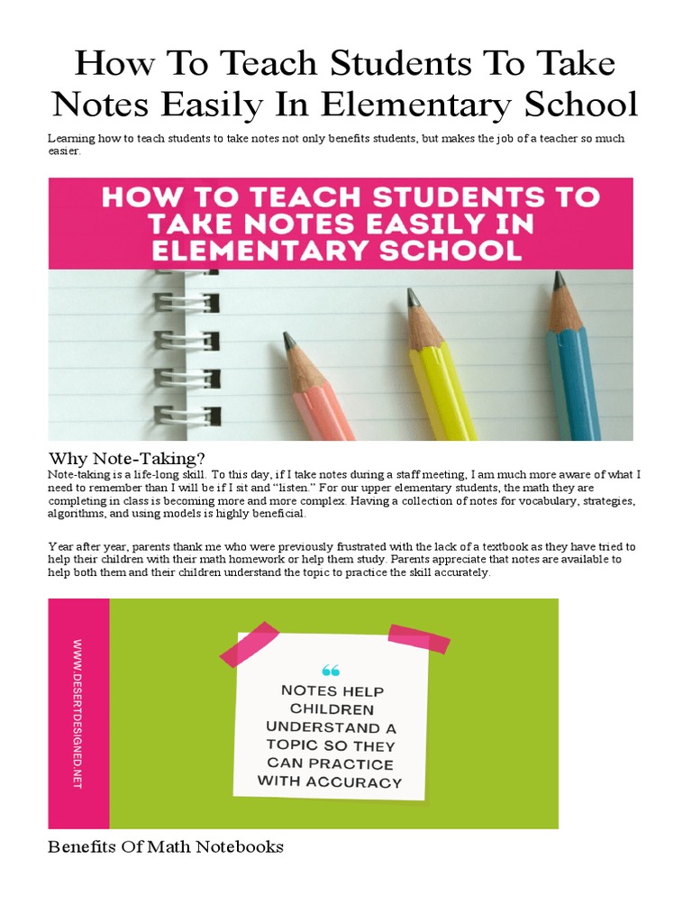 How To Teach Students To Take Notes Easily in Elementary School | PDF ...