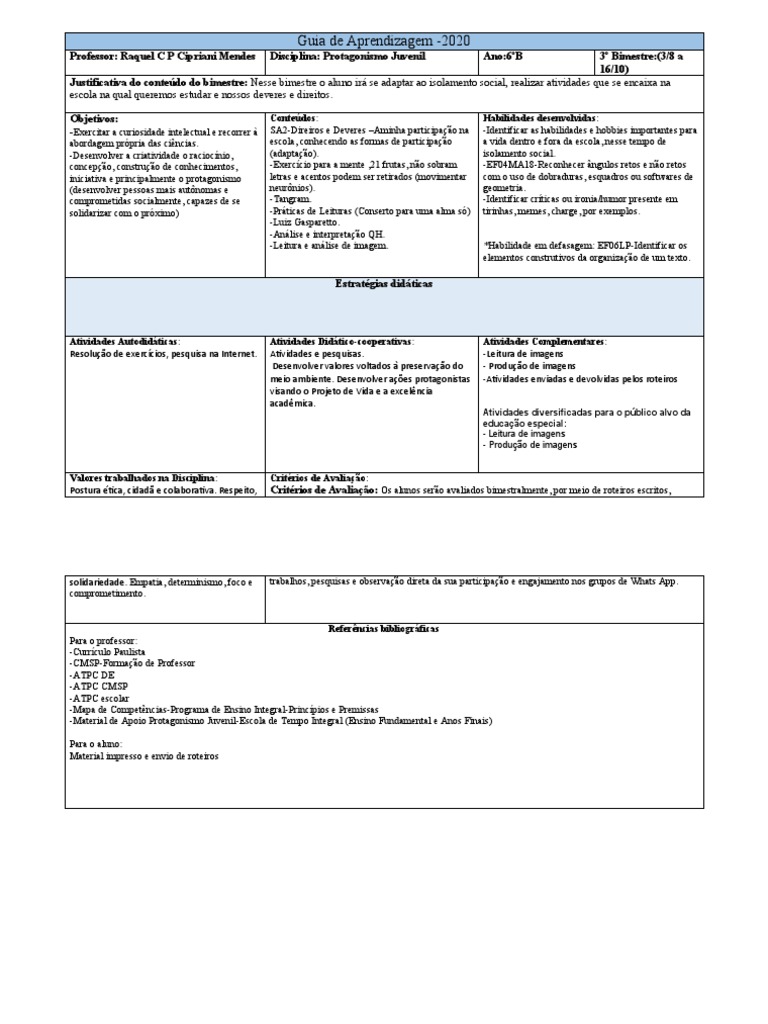 Guia Protagonismo Juvenil-6ºB - 2020 3sér | PDF | Imagem