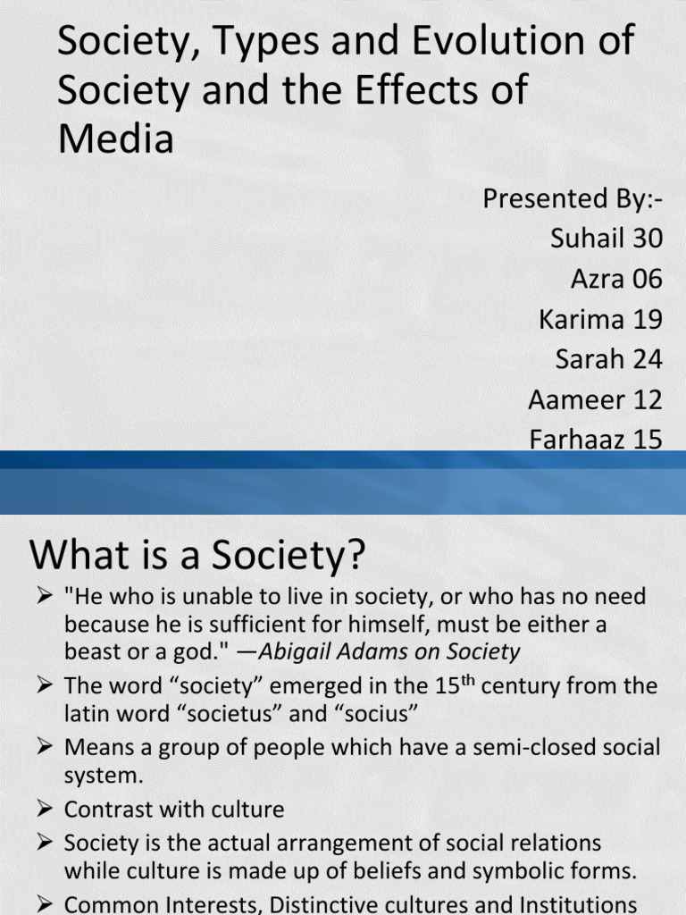 Society, Types and Evolution of Society and | PDF | Society